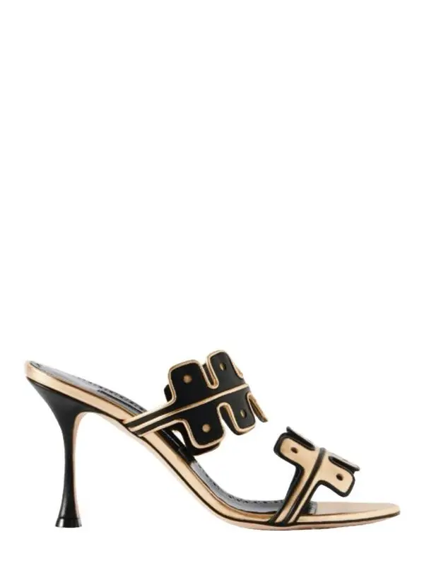 Manolo Blahnik Two-tone Leather Heeled Sandals - Black
