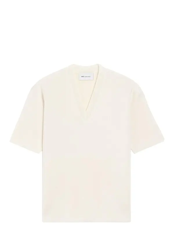 Ami Short-sleeve V-neck Knitted Top - White Cream