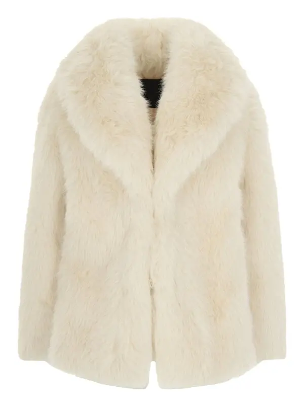Liu Jo Faux Fur Coat With Wide Collar - Nude