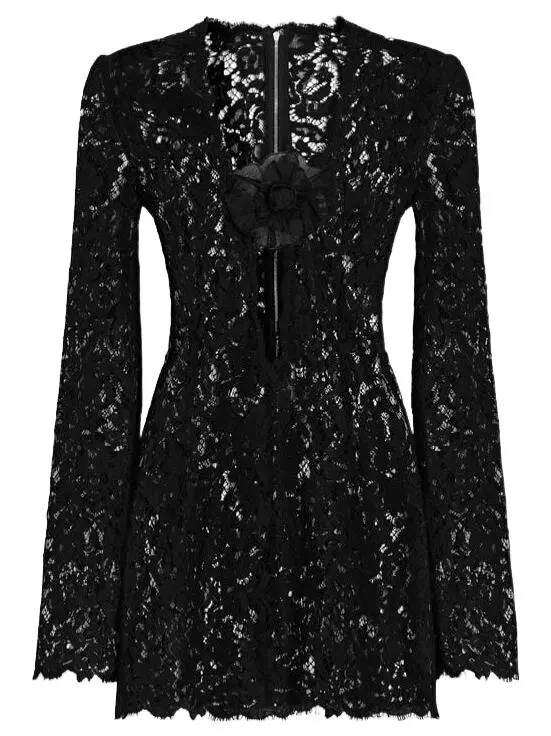Dolce & Gabbana Lace Floral Detail Mini Dress - Black