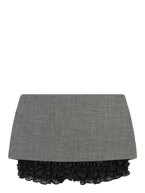 Magda Butrym Herringbone Wool-blend Shorts With Lace Trim - Gray
