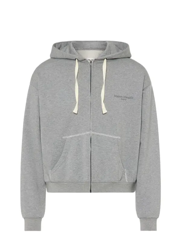 MAISON MARGIELA Zip-up Logo Hoodie - Grey Melange