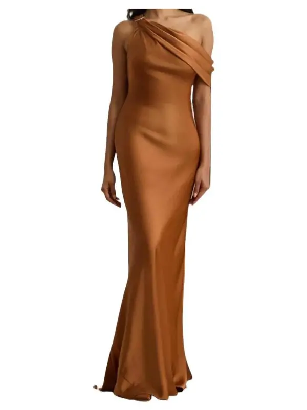 Ralph Lauren Asymmetrical Off-shoulder Gown - Brown
