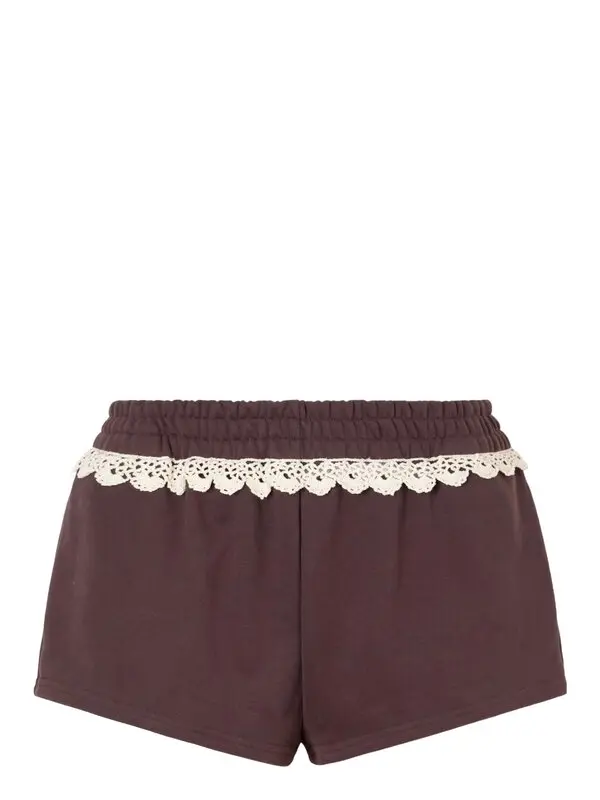 Magda Butrym Lace-trimmed Cotton-jersey Shorts - Brown