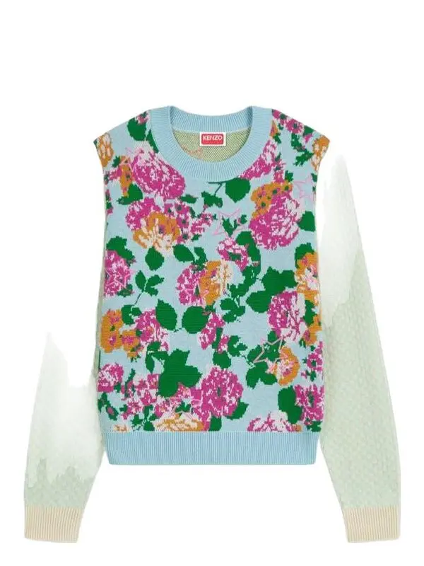 Kenzo Floral Embellished Cotton Wool Jumper - Glaciers