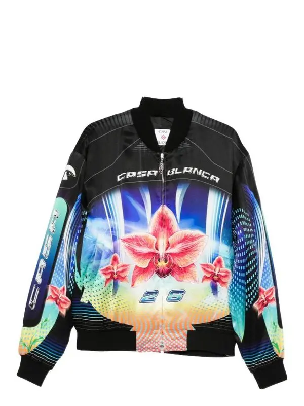 Casablanca Floral-printed Zip-up Bomber Jacket - Black