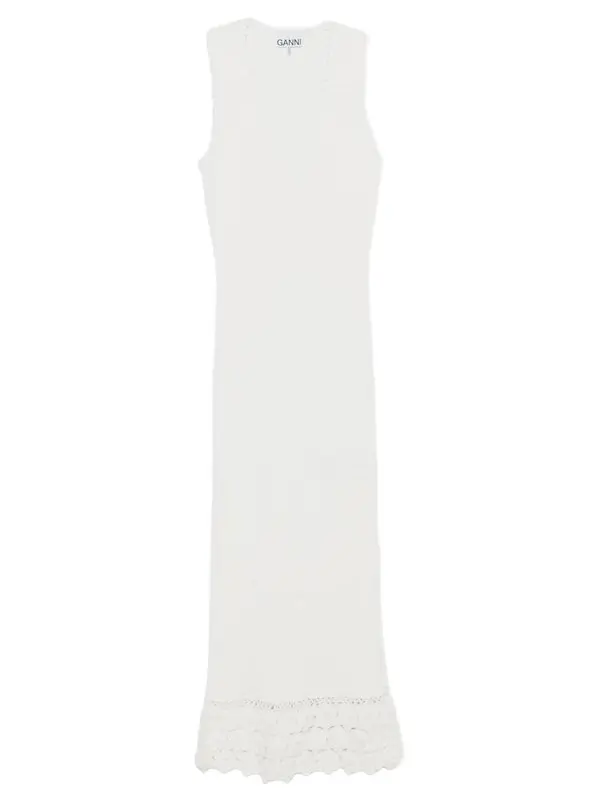 GANNI Sleeveless V-neck Crochet Trim Maxi Dress - Egret