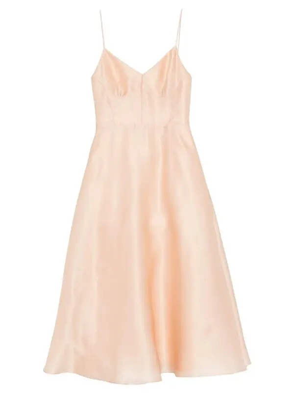 Alberta Ferretti A-line Midi Dress With V-neck And Thin Straps - Nude