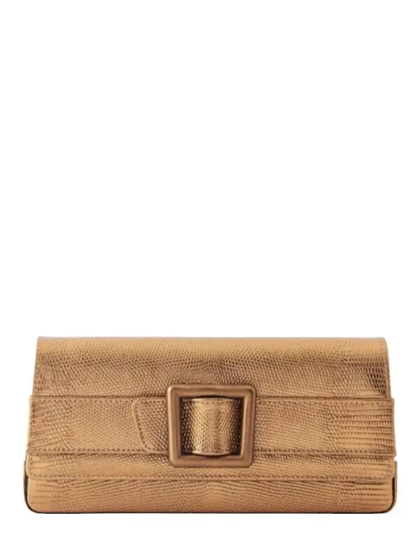Manolo Blahnik Metallic Lizard-effect Leather Clutch With Bronze Hardware - Brown