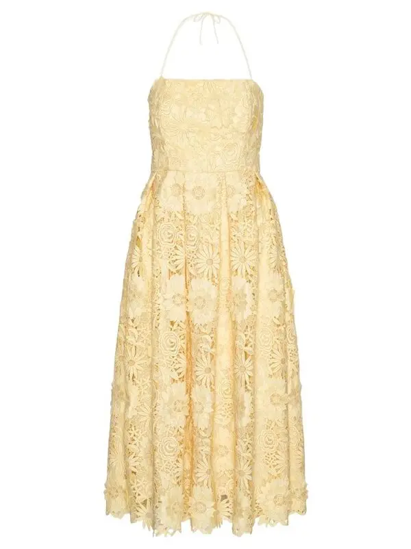 ROTATE BY BIRGER CHRISTENSEN 3d Lace Midi Dress - Yellow