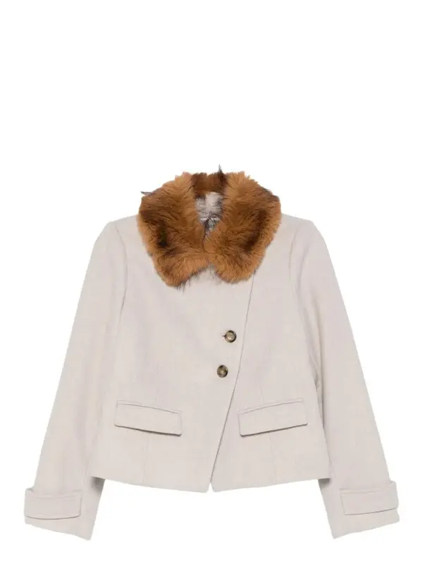 Ba&sh Terry Button-fastening Coat With Fur Collar - White