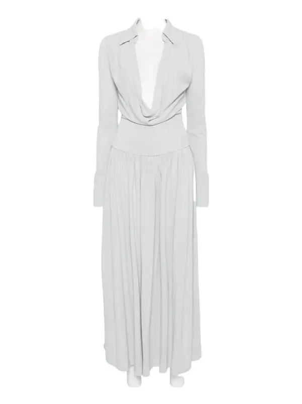 AYA MUSE V-neck Long Sleeve Pleated Maxi Dress - White