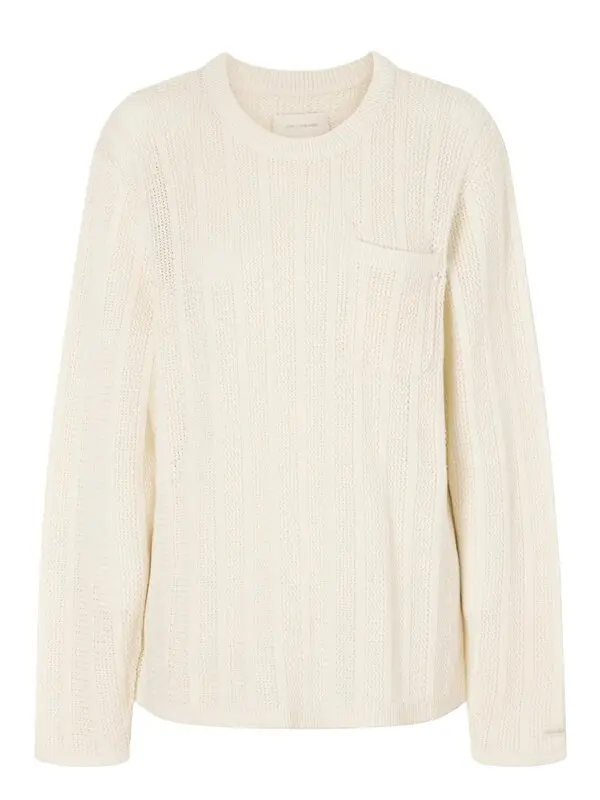 Aimé Leon Dore Open-knit Cotton Crewneck Sweater With Patch Pocket - White