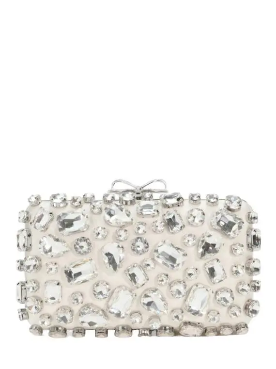 SELF-PORTRAIT Crystal Embellished Clutch Bag - Beige