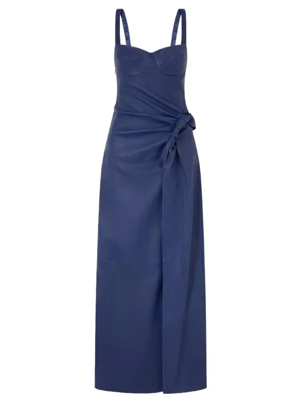 Simkhai Pleated Leather Midi Dress - Midnight Blue