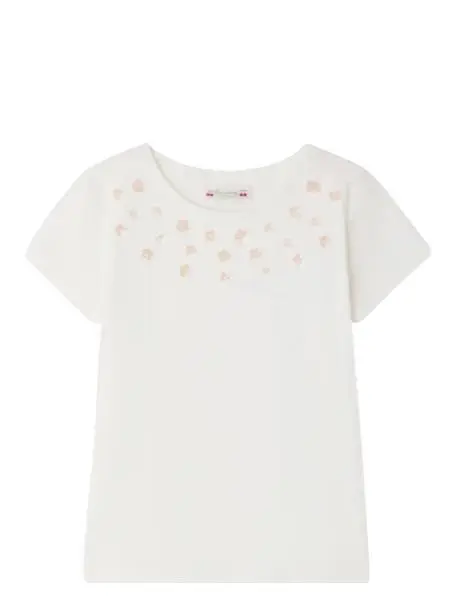 Bonpoint Short Sleeve T-shirt With Floral Sequin Detail - Off White