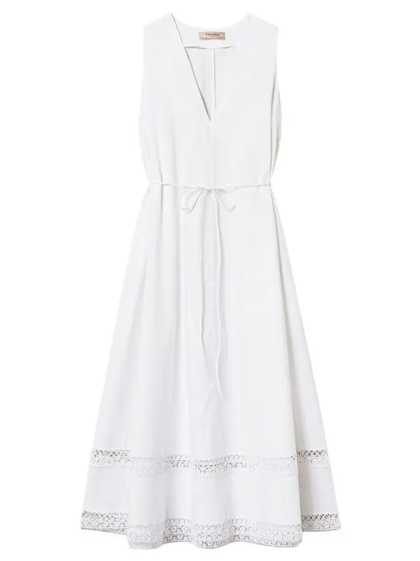 TWINSET V-neck Lace-trimmed Midi Dress - White
