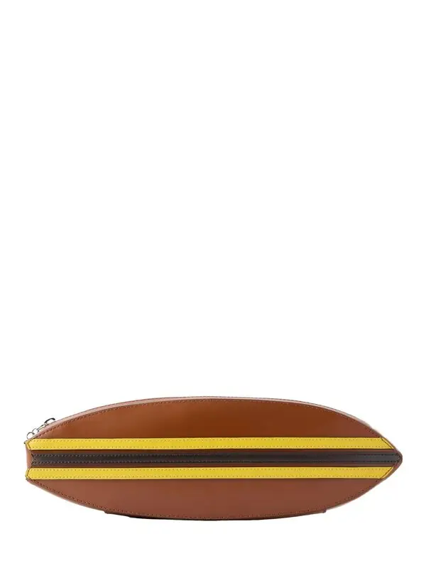 Staud Surfboard Striped Leather Clutch - Brown