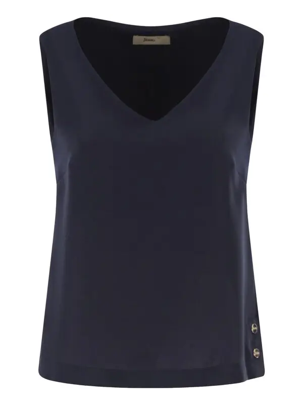 Herno Sleeveless V-neck Top With Side Button Details - Blue