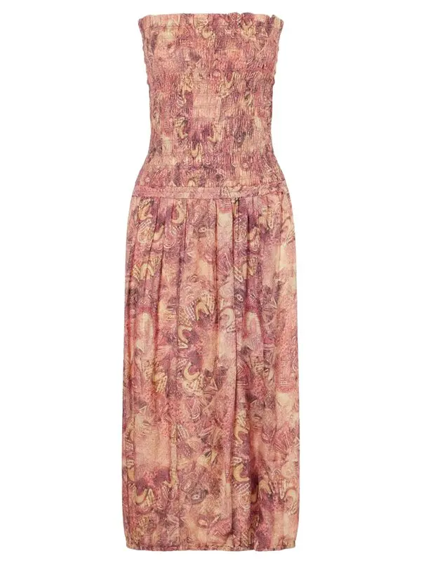 Isabel Marant Étoile Cleane Mandala-print Smocked Strapless Dress - Pink