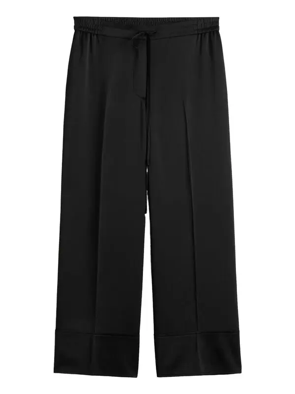 TOTEME Wide Leg Satin Drawstring Trousers - Black