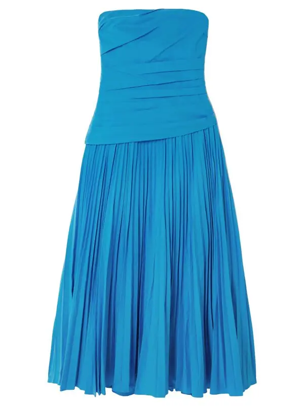 Simkhai Arie Strapless Gathered Pleated Midi Dress - Blue