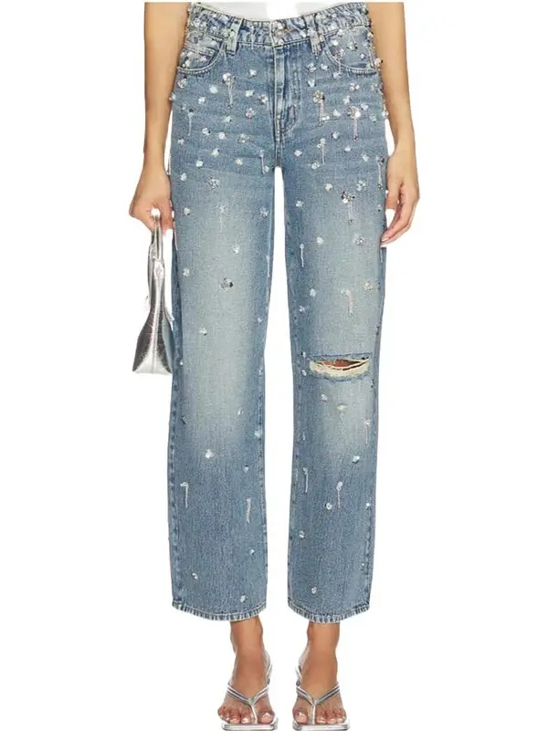 Simkhai Kydra Wide-leg Embellished Jeans - Gray