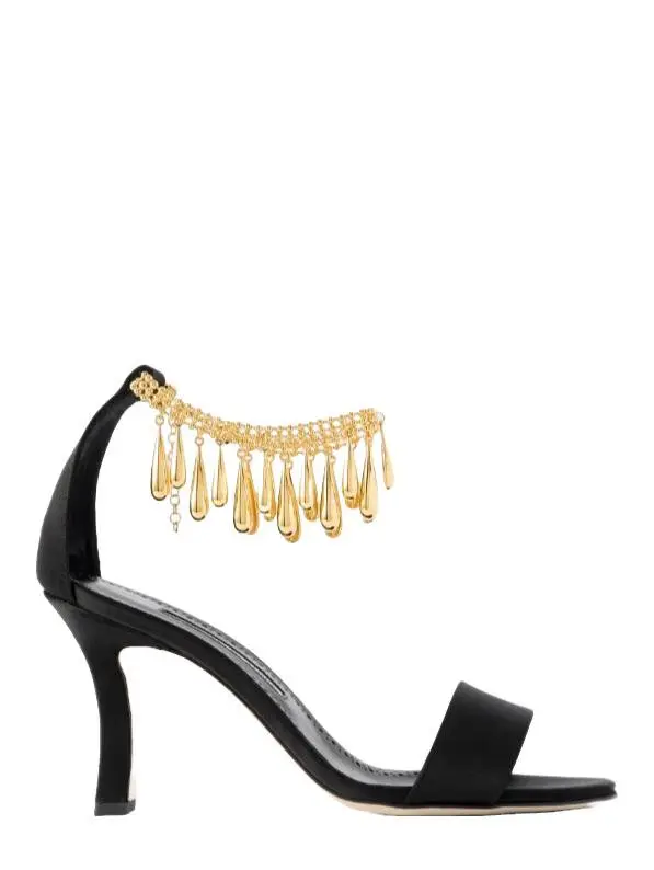 Manolo Blahnik Embellished Satin Heeled Sandals - Black