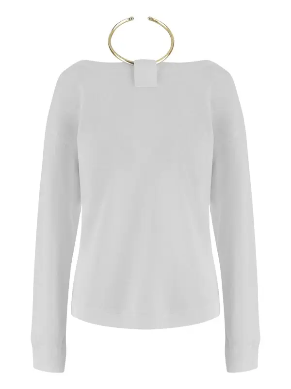 DARKPARK Boat Neck Long Sleeve Top With Metallic Detail - White