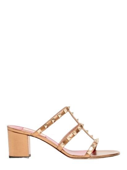 Valentino Garavani Rockstud Slide Sandal In Laminated Nappa Leather - Gold