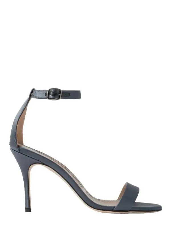 Manolo Blahnik Satin Stiletto Sandals With Ankle Strap - Black