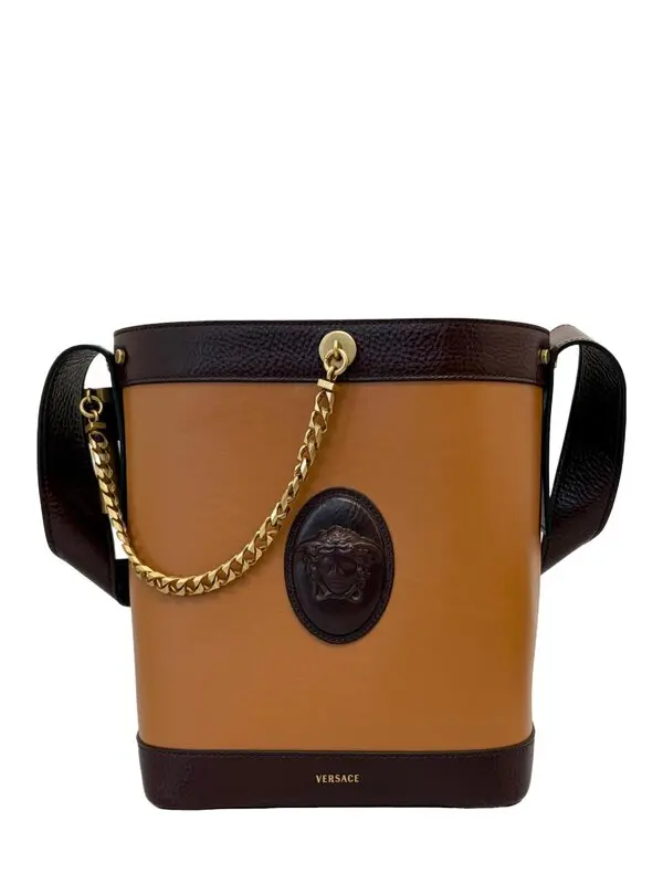 Versace Small Bucket Bag With Gold Tone Chain - Brown