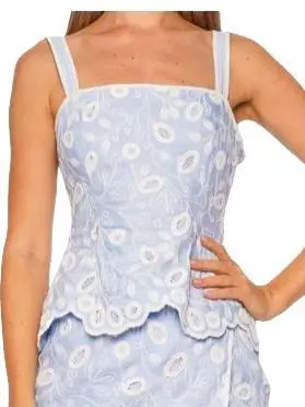 Simkhai Floral Embroidered Scalloped Hem Camisole - White