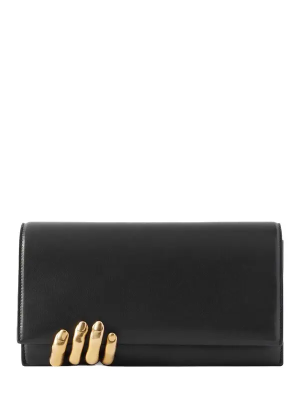 Khaite Textured Leather Clutch With Gold-tone Hand Embellishment - Black