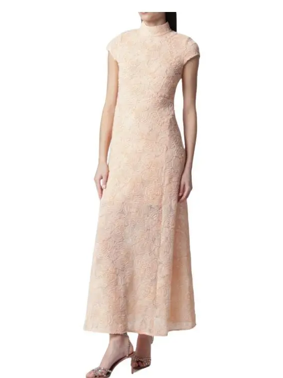 ROTATE BY BIRGER CHRISTENSEN High Neck Floral Pattern Maxi Dress - Nude