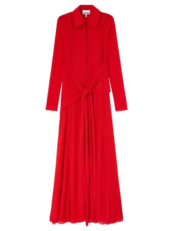 GANNI Draped Shirt Maxi Dress - Goji Berry