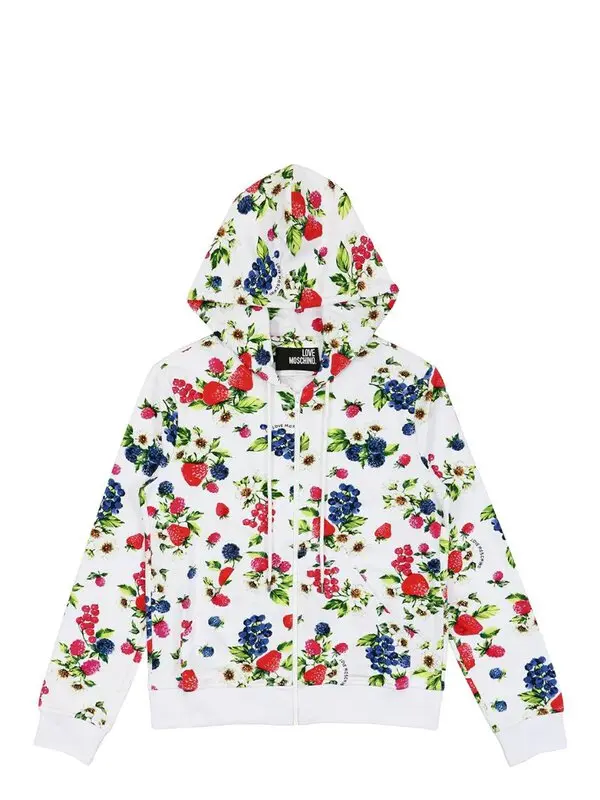 Moschino Printed Hooded Zip-up Jacket - White
