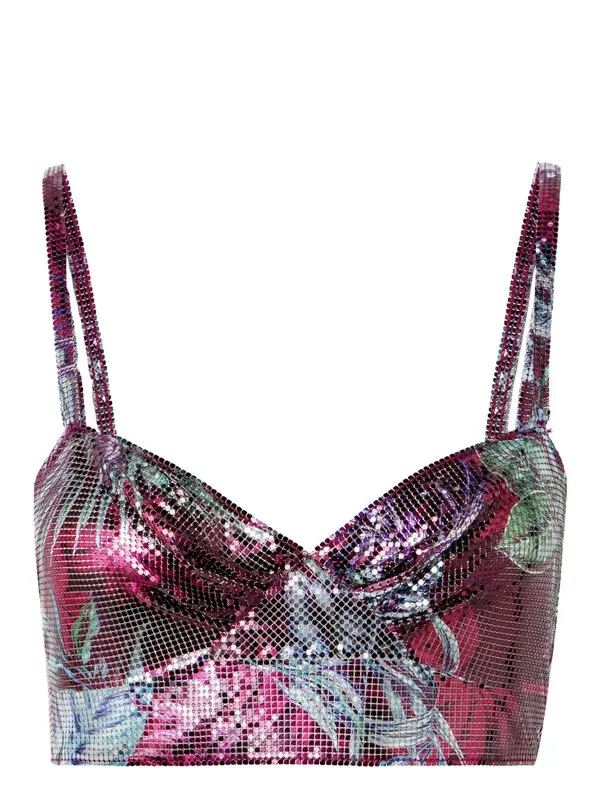 Rabanne Tropical Printed Chainmail Cropped Top - Multicolor