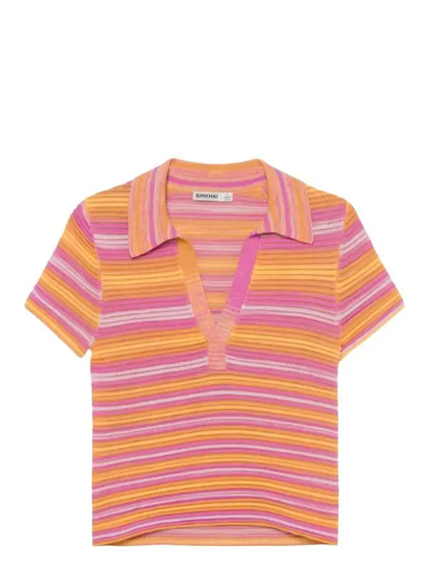 Simkhai Knitted Striped Polo Top - Pink