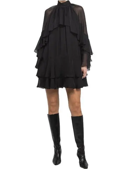 Veronica Beard Mini Ruffled Halterneck Dress - Black