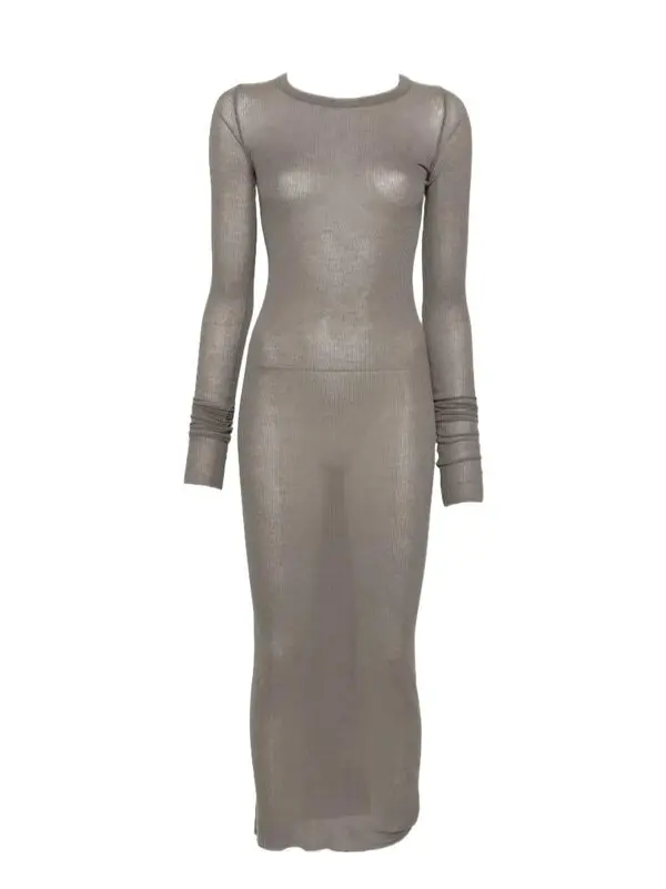 Rick Owens Long Sleeve Crew Neck Ribbed Dress - Gray