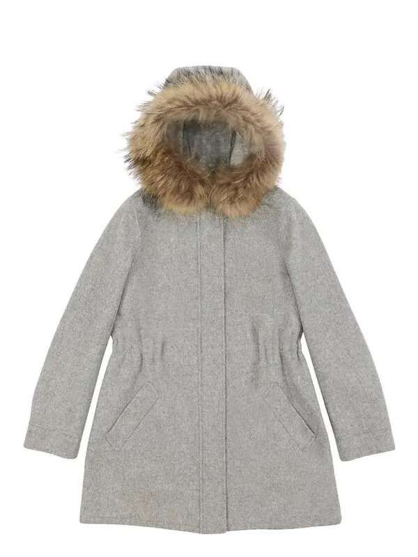Max Mara Hooded Overcoat With Fur Trim - Gray