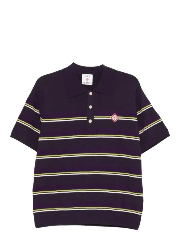Casablanca Striped Knit Polo Shirt - Dark Purple