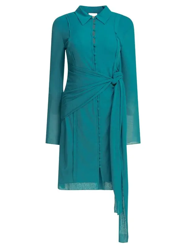 GANNI Draped Knot Shirt Dress - Light Blue