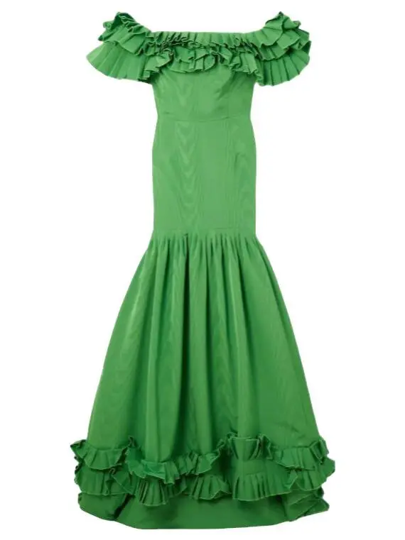 Oscar De La Renta Off-the-shoulder Ruffled Mermaid Gown - Green