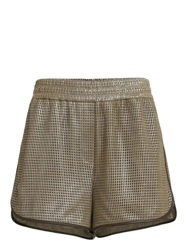 Brunello Cucinelli Sparkling Net Leather Shorts - Khaki