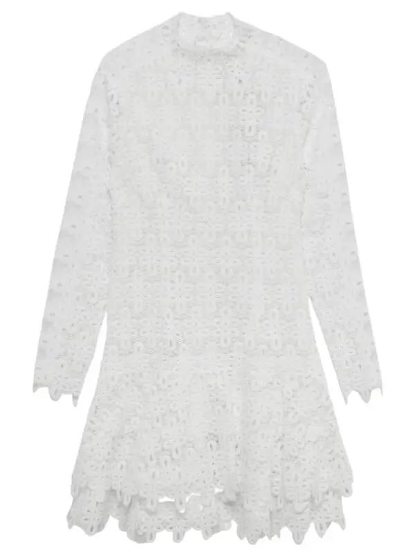 Simkhai Signature Joy Dress With Sheer Long Sleeves And High Neckline - White