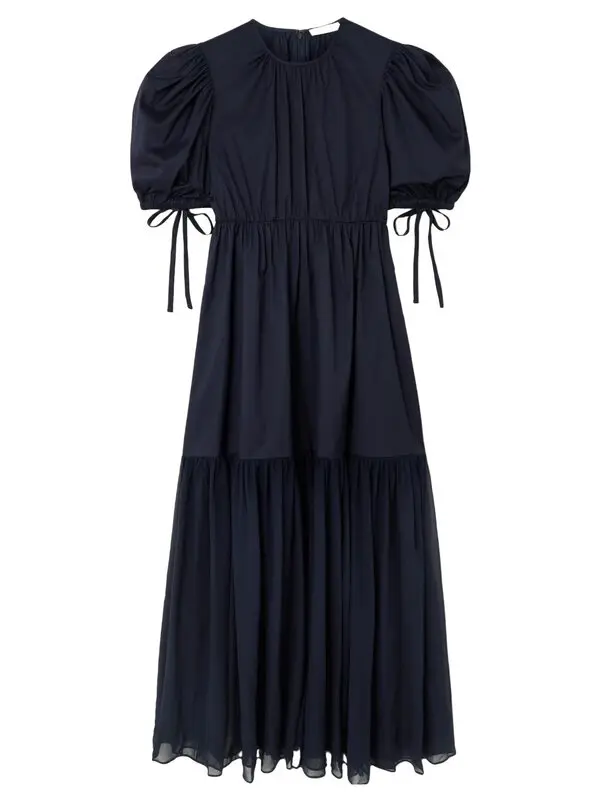 Ulla Johnson Gathered Cotton-poplin And Silk-georgette Midi Dress - Black