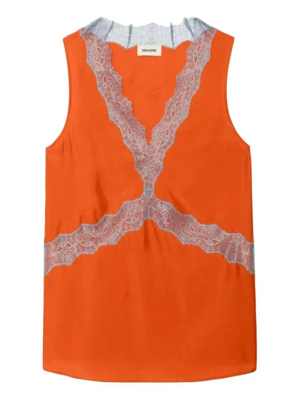 Zadig&Voltaire Tasao Silk Camisole With Lace Embellishments - Orange