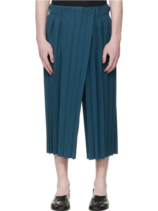 Issey Miyake Pleated Wrap Trousers - Navy Blue